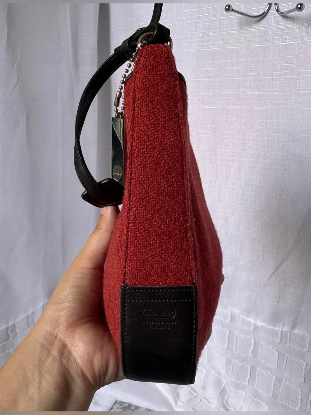 Coach | Bags | Coach Vintage Red Wool Shoulder Bag With Brown Trim ...